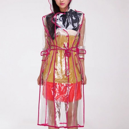 Módní průhledná pláštěnka, PVC kabát s kapucí a páskem Barva Růžová ...