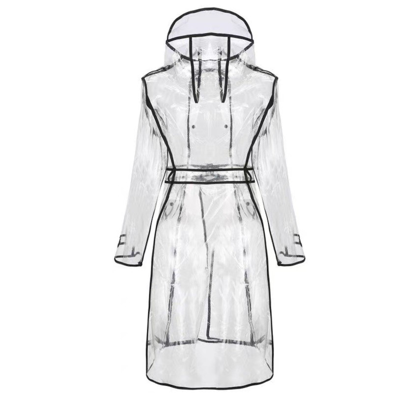 Módní průhledná pláštěnka, PVC kabát s kapucí a páskem Barva Růžová ...