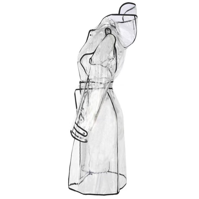 Módní průhledná pláštěnka, PVC kabát s kapucí a páskem Barva Růžová ...